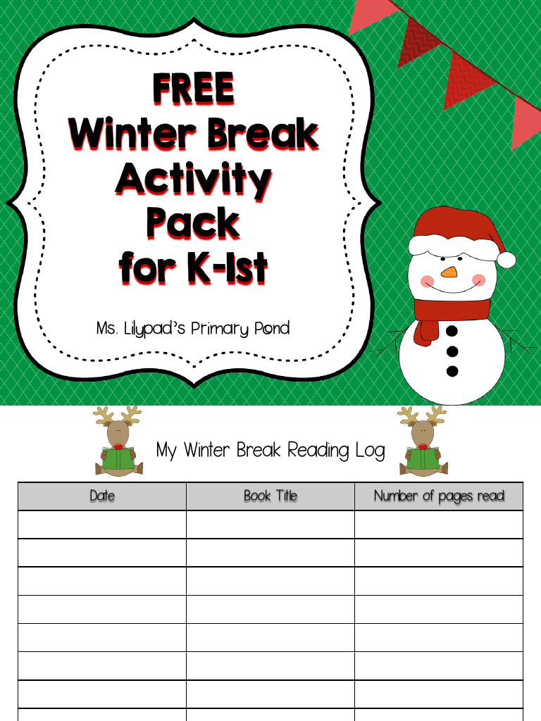 Free Winter Break Activity Pack For K-1st: Ms. Lilypad's Primary Pond | PDF
