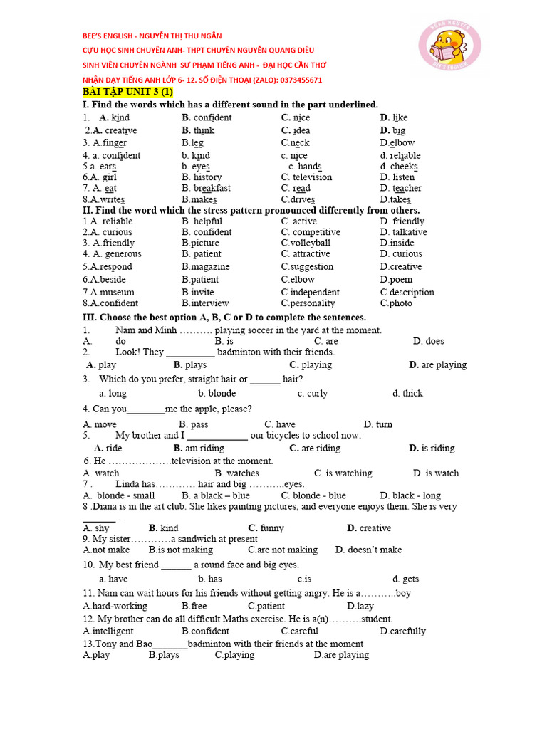 Bai Tap Unit 3 Lop 6 | PDF