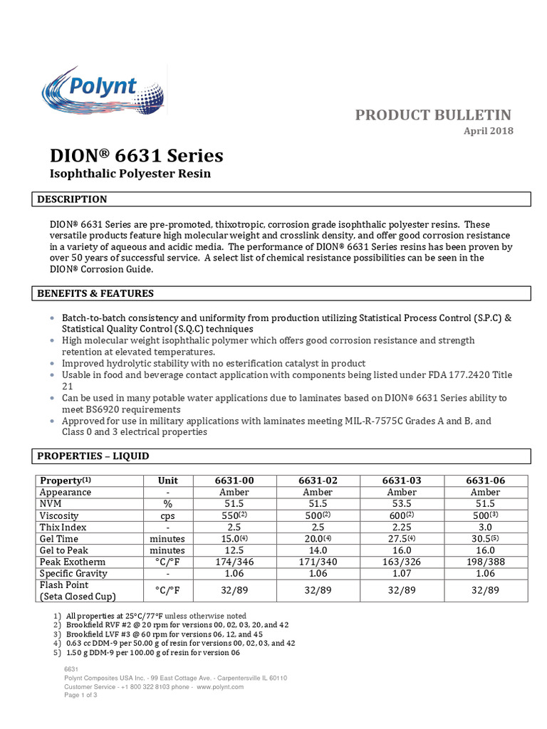 DION 6631 Series TDS | PDF | Corrosion | Fiberglass
