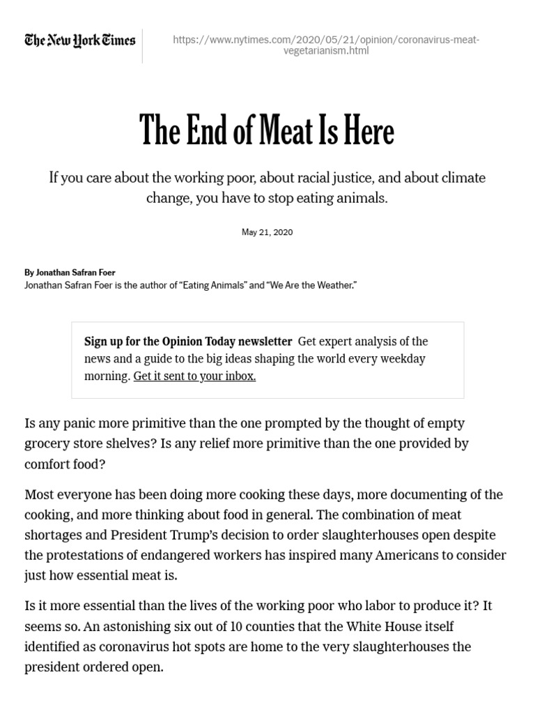 Opinion - The Coronavirus and A World Without Meat - The New York Times ...