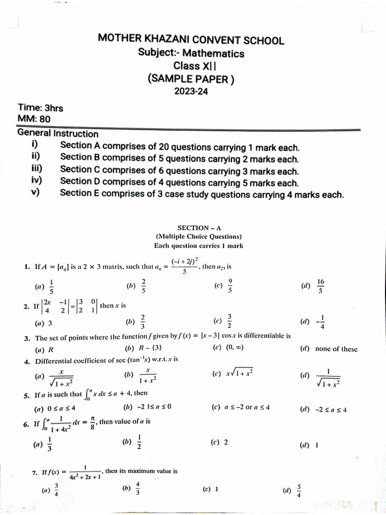 XII Sample Paper | PDF