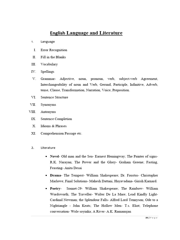 English Syllabus For JSSC | PDF | Poetry | Classics