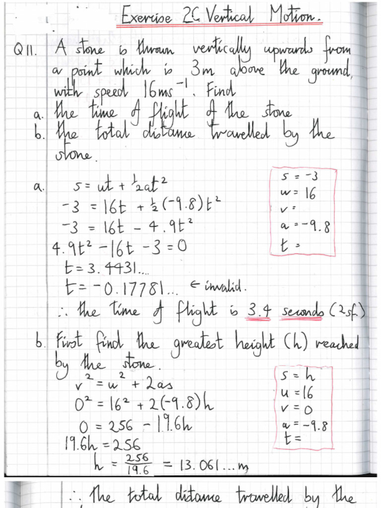 SUVAT Vertical Motion Exercise 2C My Answers | PDF