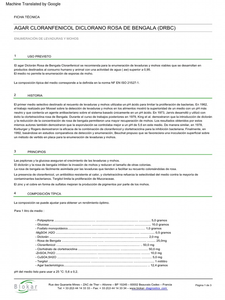 Agar DRBC para Levaduras y Mohos | PDF | Molde | Microbiología
