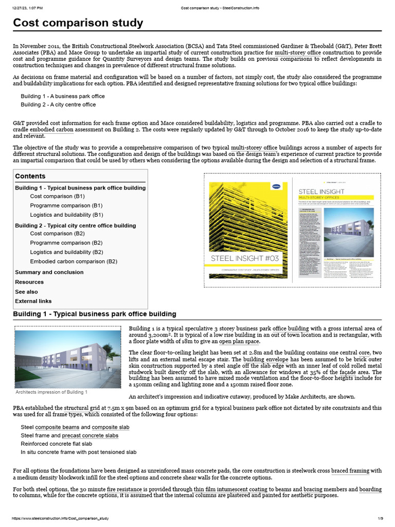 Cost Comparison Study - SteelConstruction - Info | PDF