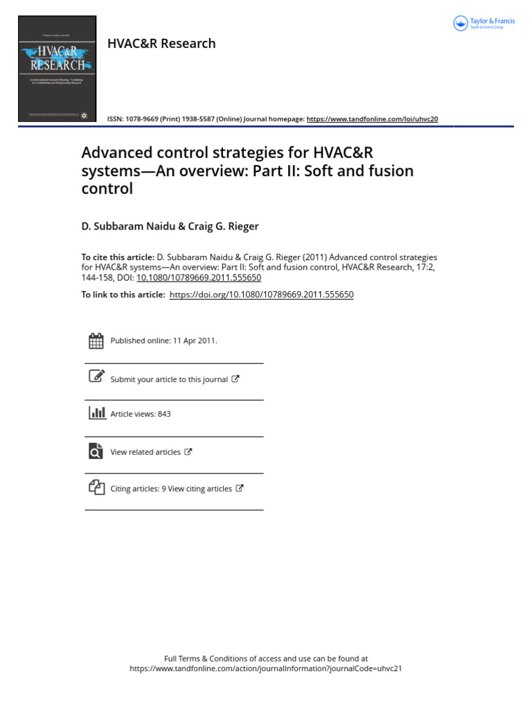 Advanced Control Strategies For HVAC R Systems An Overview Part II Soft and Fusion Control | PDF ...