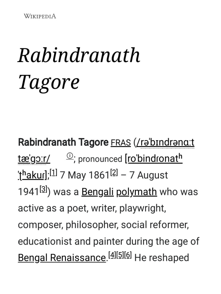 Rabindranath Tagore - Wikipedia | PDF | Rabindranath Tagore