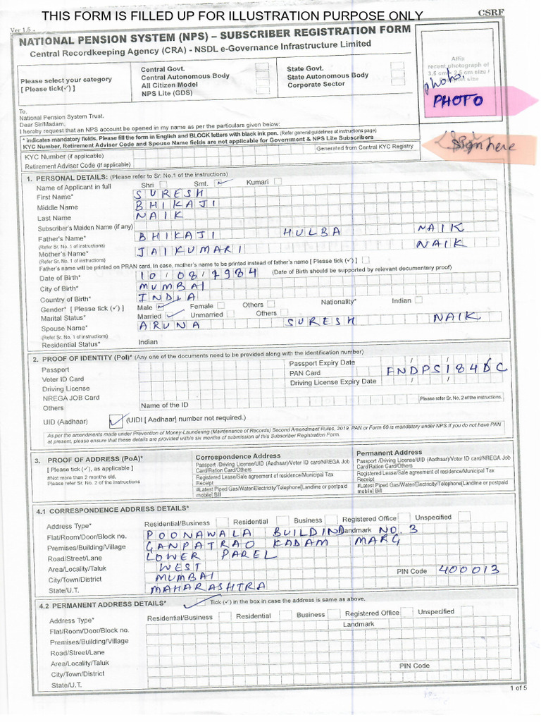 NPS Registration Form - SHCIL | PDF