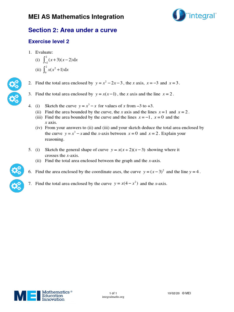 Area Under A Curve Ex Level 2 | PDF | Teaching Methods & Materials