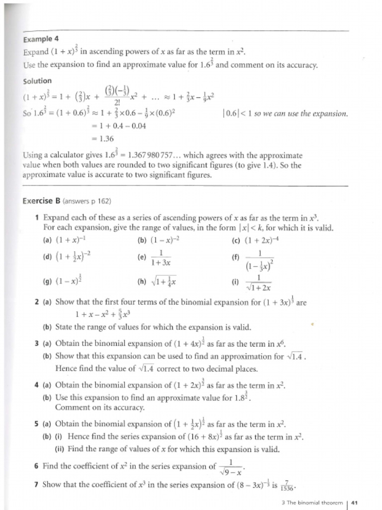 The Binomial Theorem Exercise B | PDF
