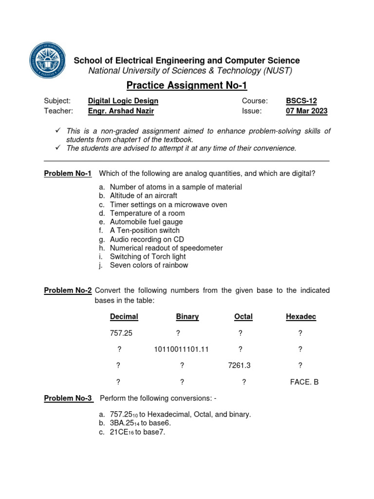 Practice Assignment No 1 Spring 2023 Pdf Subtraction Binary Coded