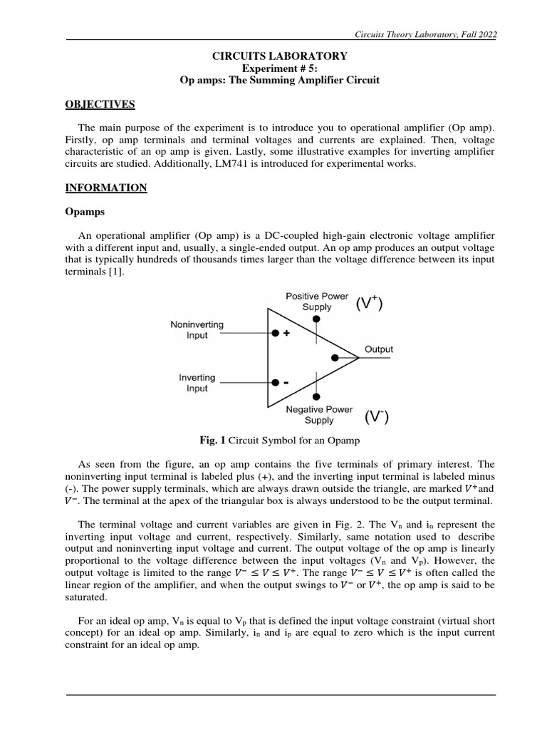 Circuits Experiment 5 Pdf Operational Amplifier Amplifier