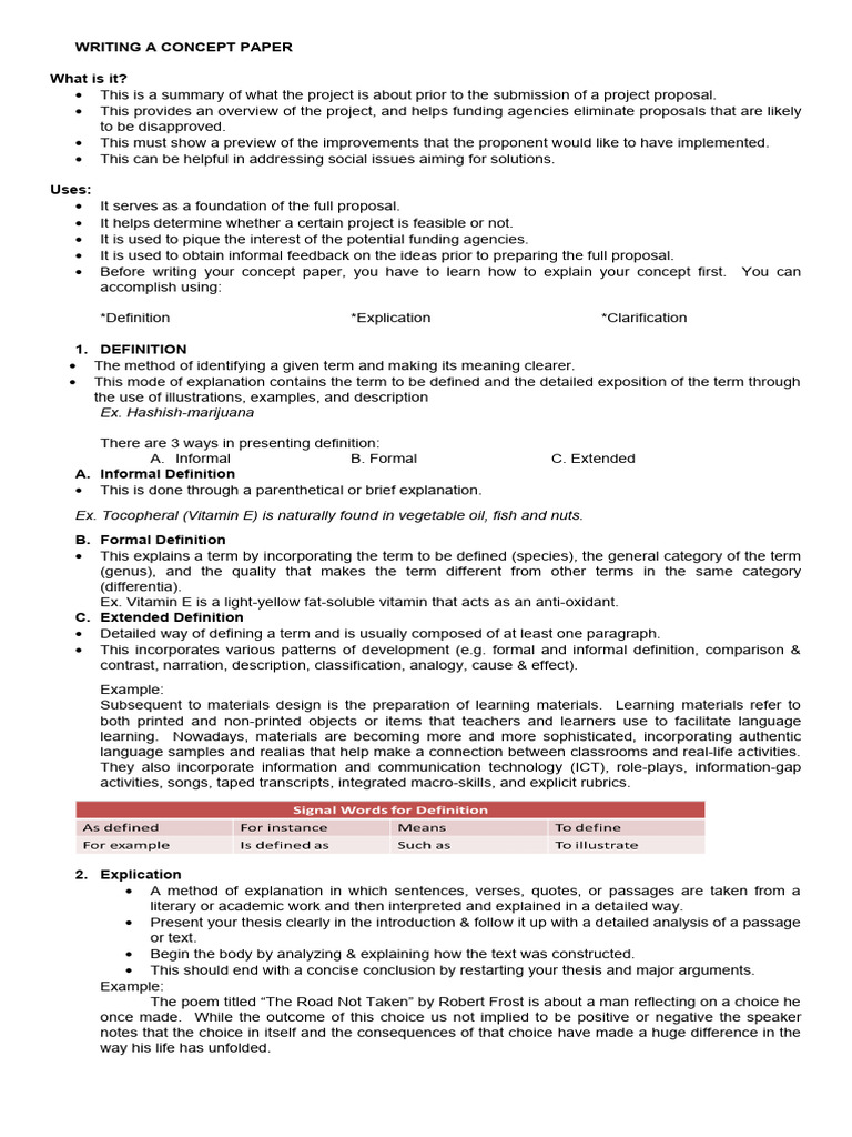 Writing A Concept Paper | PDF | Concept | Definition