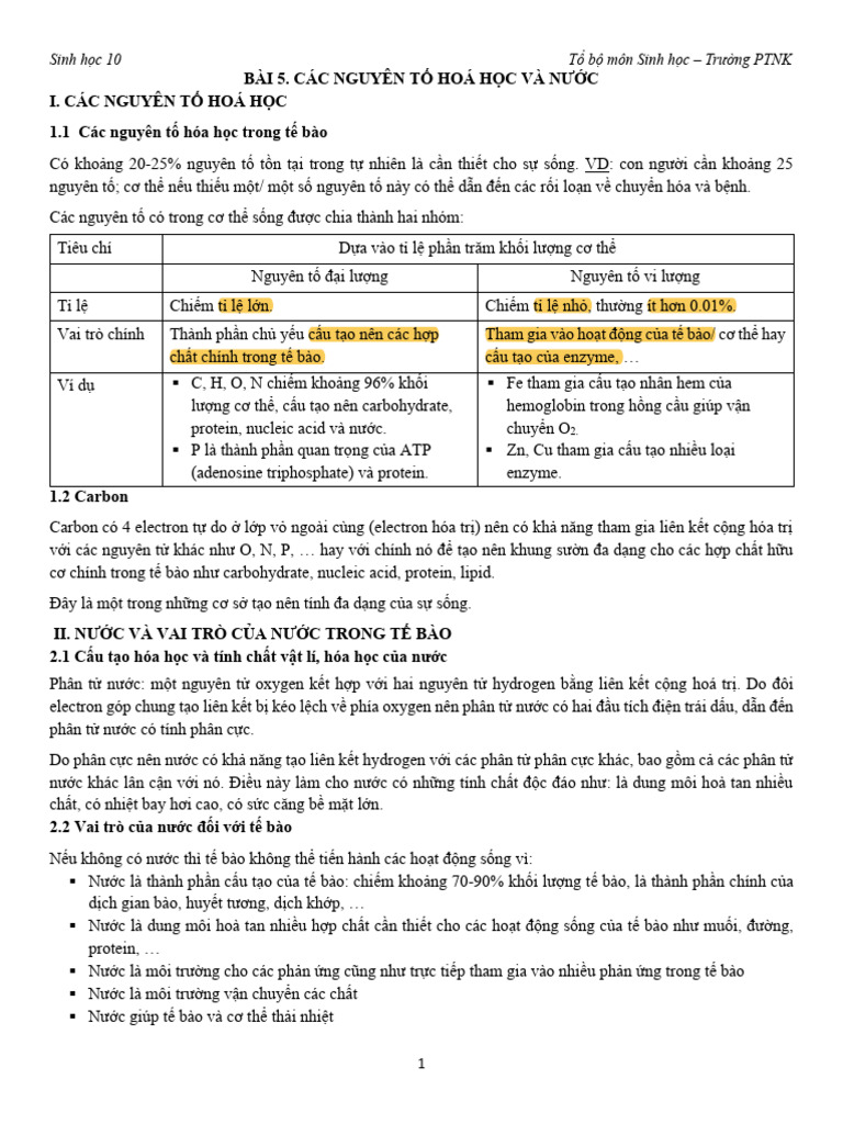 SINH - K10-ĐỀ CƯƠNG GIỮA HK1 | PDF