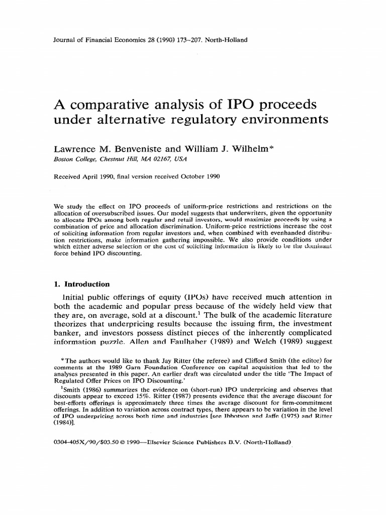 IPO Proceeds: Regulatory Impact | PDF