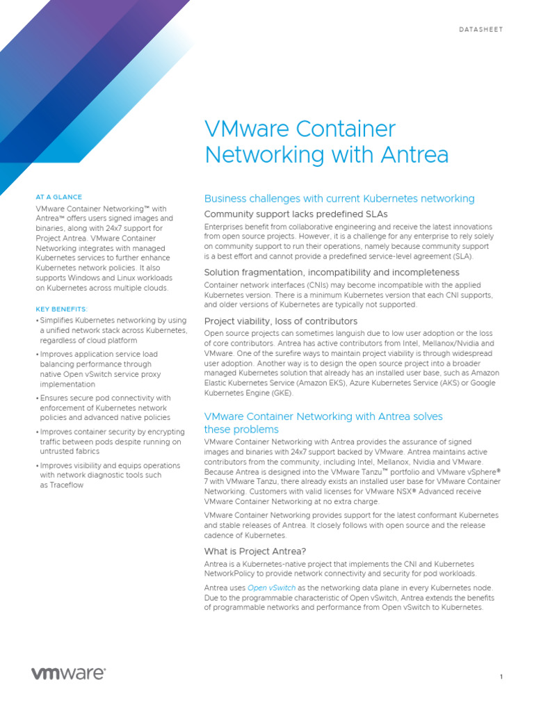 VMware Container Networking With Antrea Solutions Brief | PDF