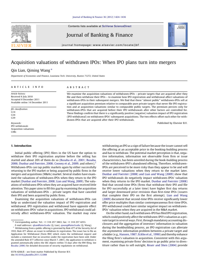 Acquisition Valuations of Withdrawn IPOs When IPO Plans Turn Into ...