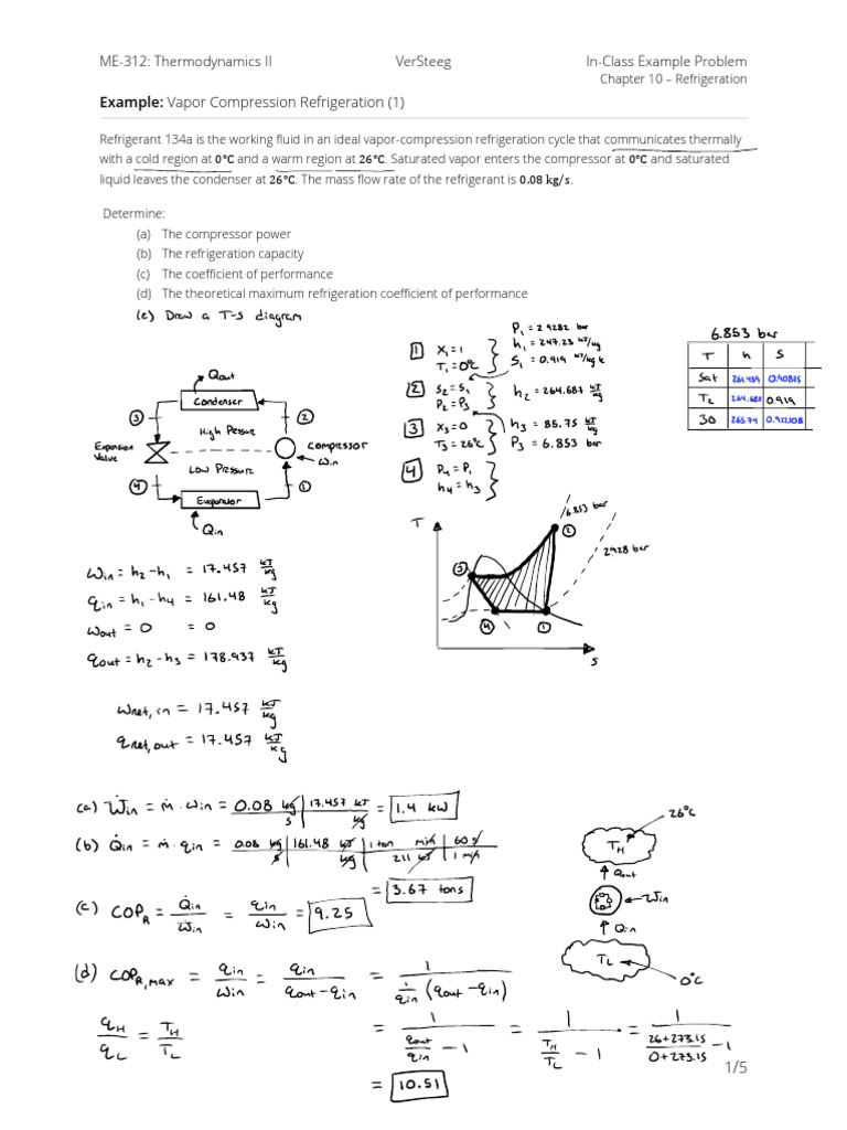 Example Problem Solution - Simple Vapor-Compression Refrigeration | PDF | Chemical Engineering ...