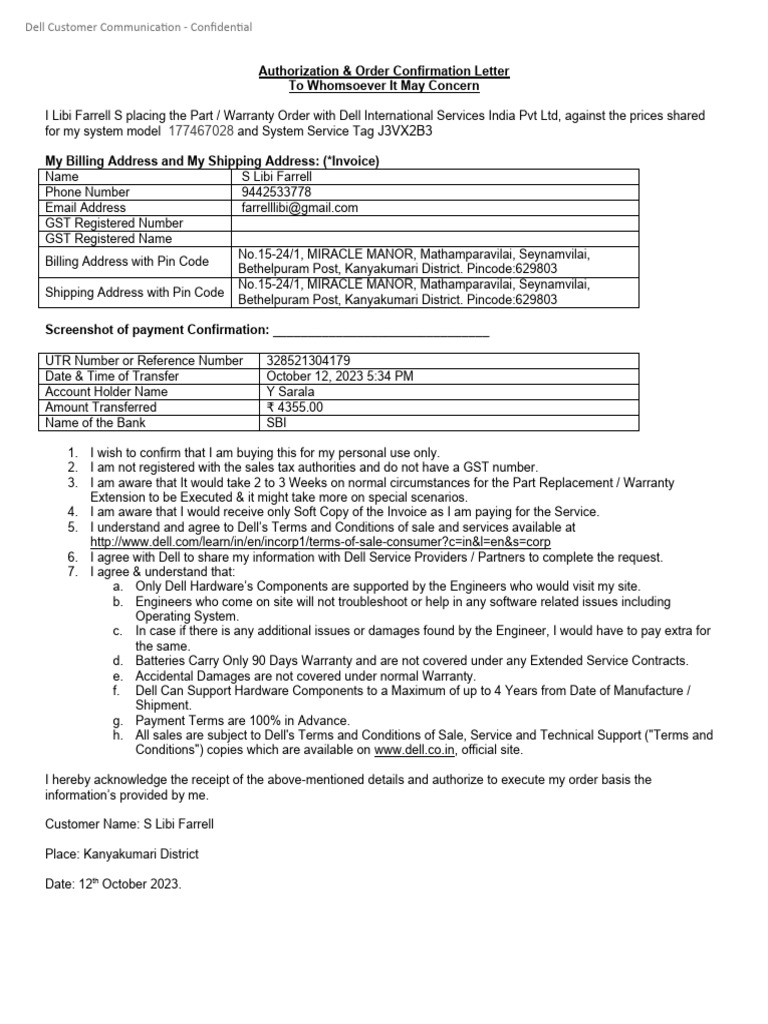01.authorization Letter - Order | PDF | Invoice | Dell