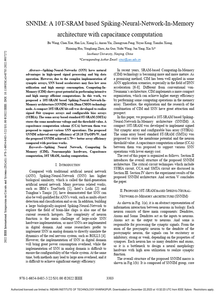 10T-SRAM Spiking Neural Network Architecture | PDF | Neuron | Chemical ...