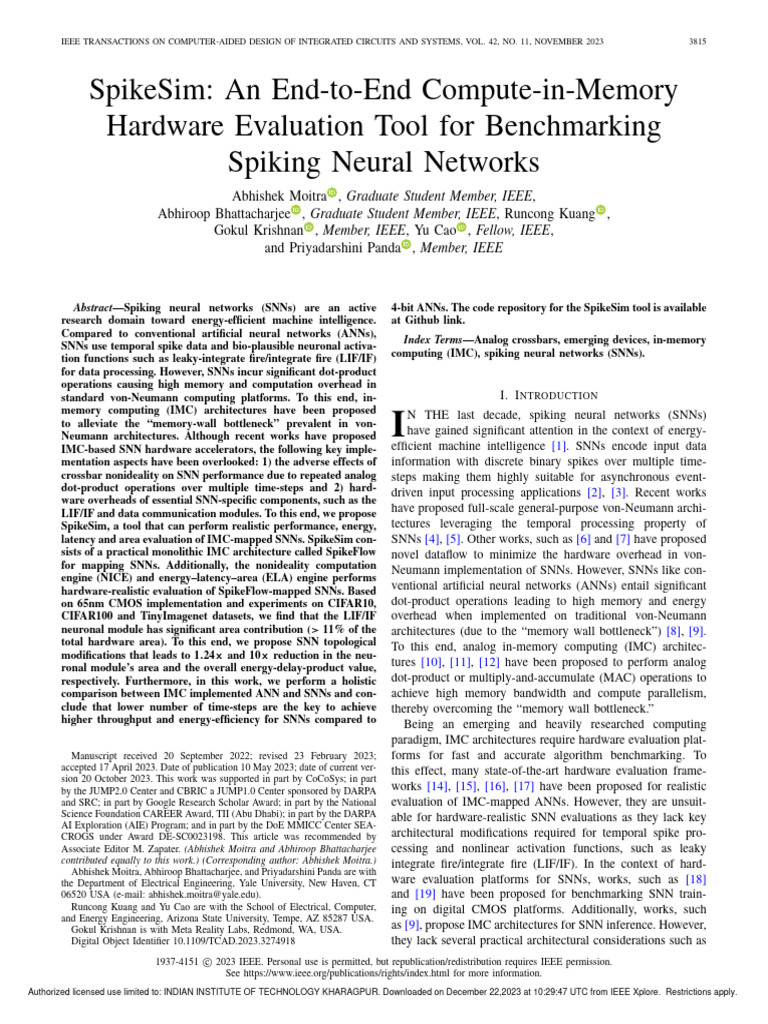 SpikeSim An End-to-End Compute-in-Memory Hardware Evaluation Tool For Benchmarking Spiking ...