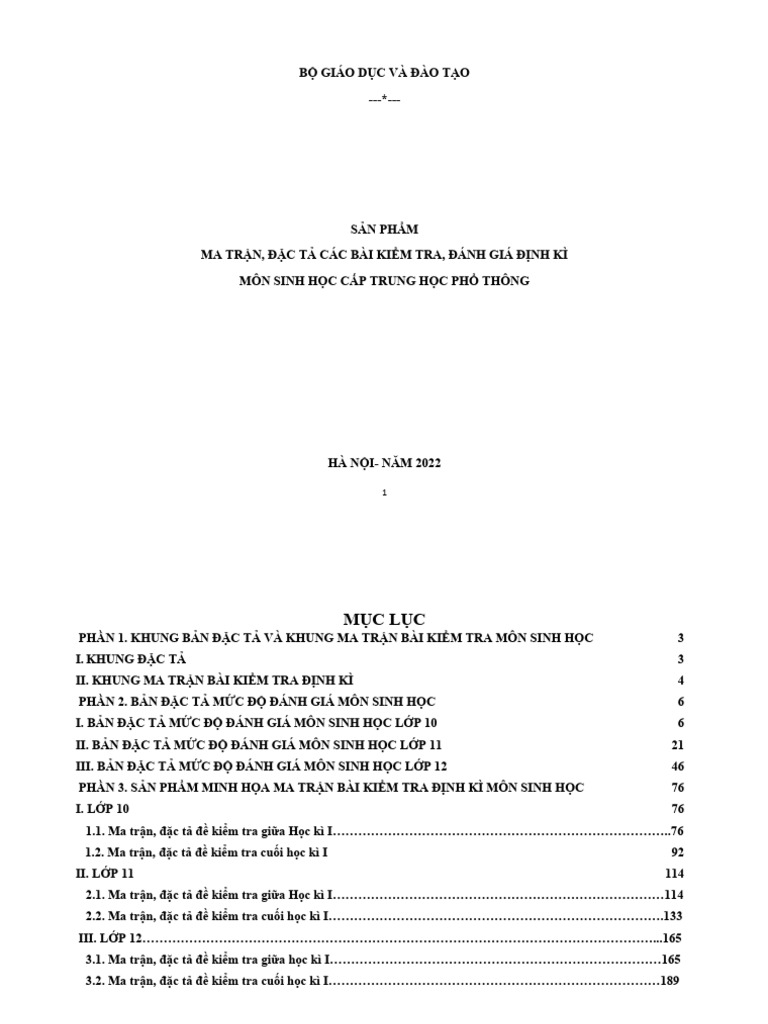 20220603-Ma Tran Dac Ta de Kiem Tra-Sinh Học (Final) ( | PDF