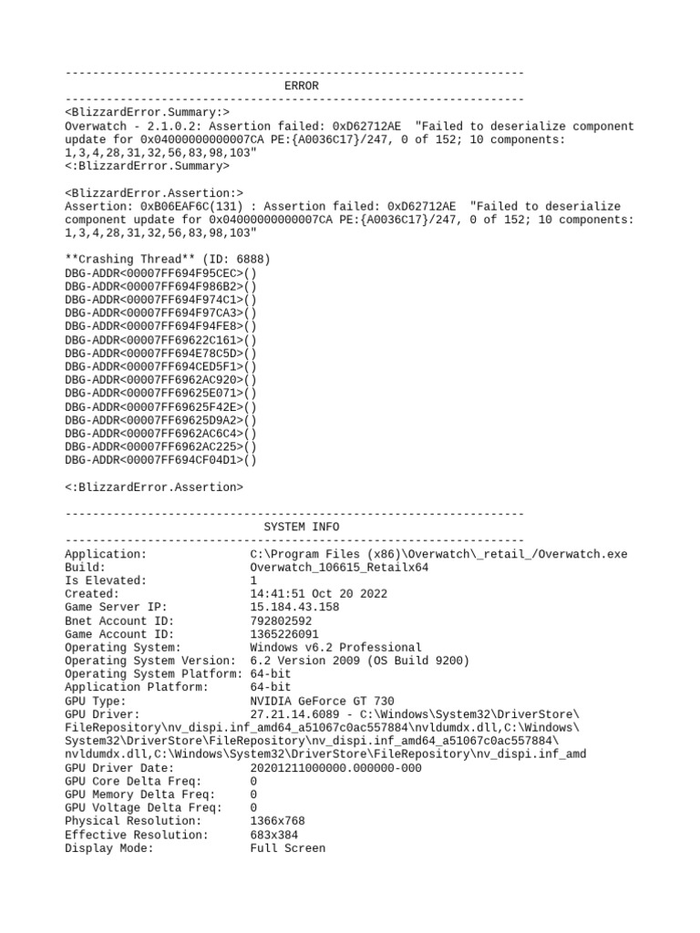 Overwatch 106615 Retailx64 enUS 6884 10-24-22 12.43.13 ErrorLog | PDF | Microsoft Windows ...