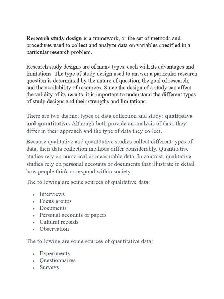 Research Study Design Is A Framework | PDF | Quantitative Research | Qualitative Research