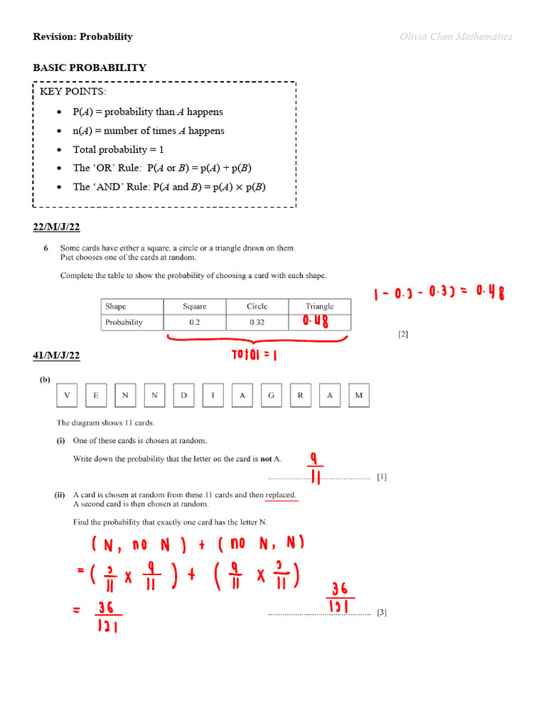 Revision - Probability - 1 (Answers) | PDF | Mathematics | Science