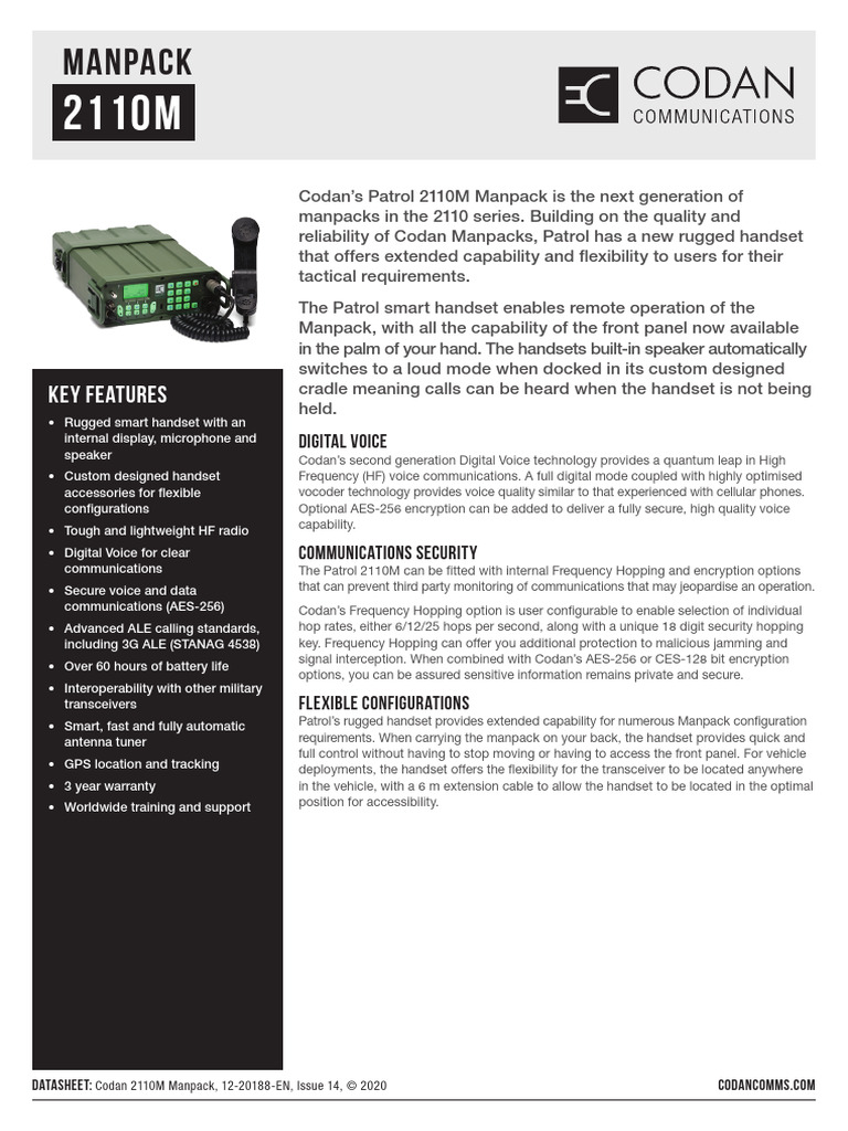 12 20188 EN 14 - 2110M Manpack Datasheet | Download Free PDF | Battery ...