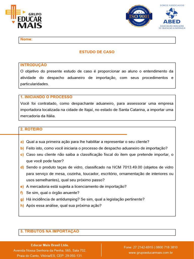 Formulário para Envio Do Estudo de Caso | PDF | Finanças e ...