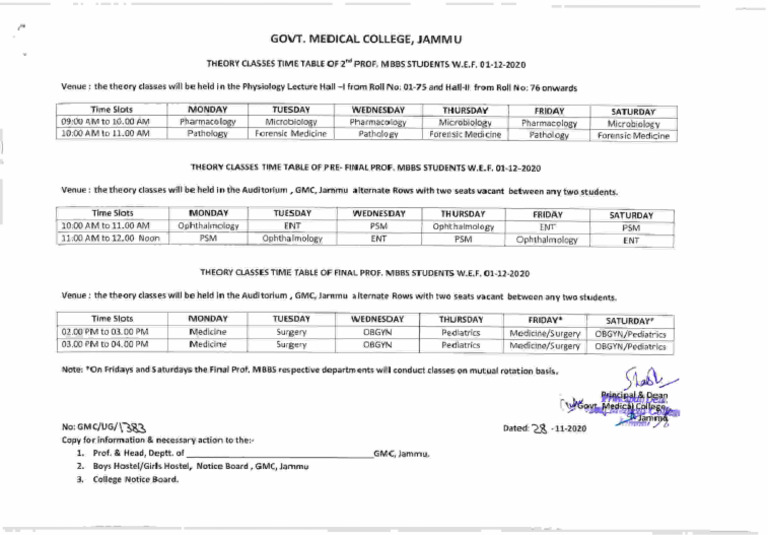 Time Table MBBS | PDF