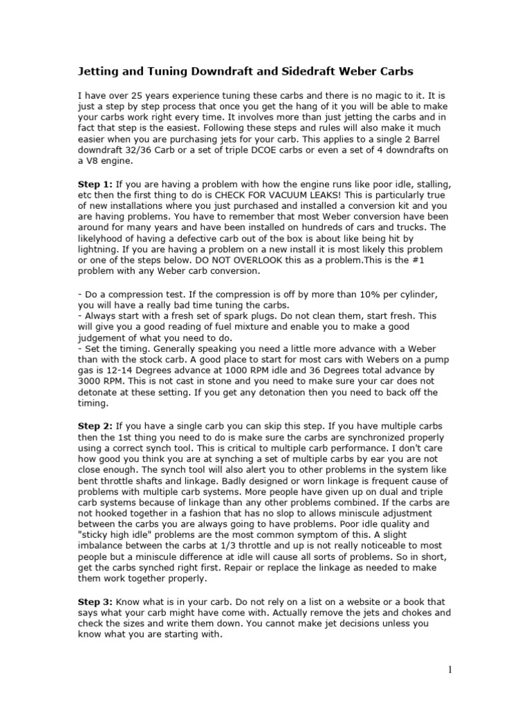 Jetting and Tuning Downdraft and Sidedraft Weber Carbs | PDF ...