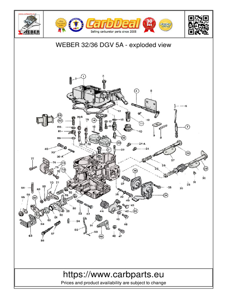 Exploded View of WEBER 32-36 DGV 5A GBP | PDF | Throttle | Carburetor