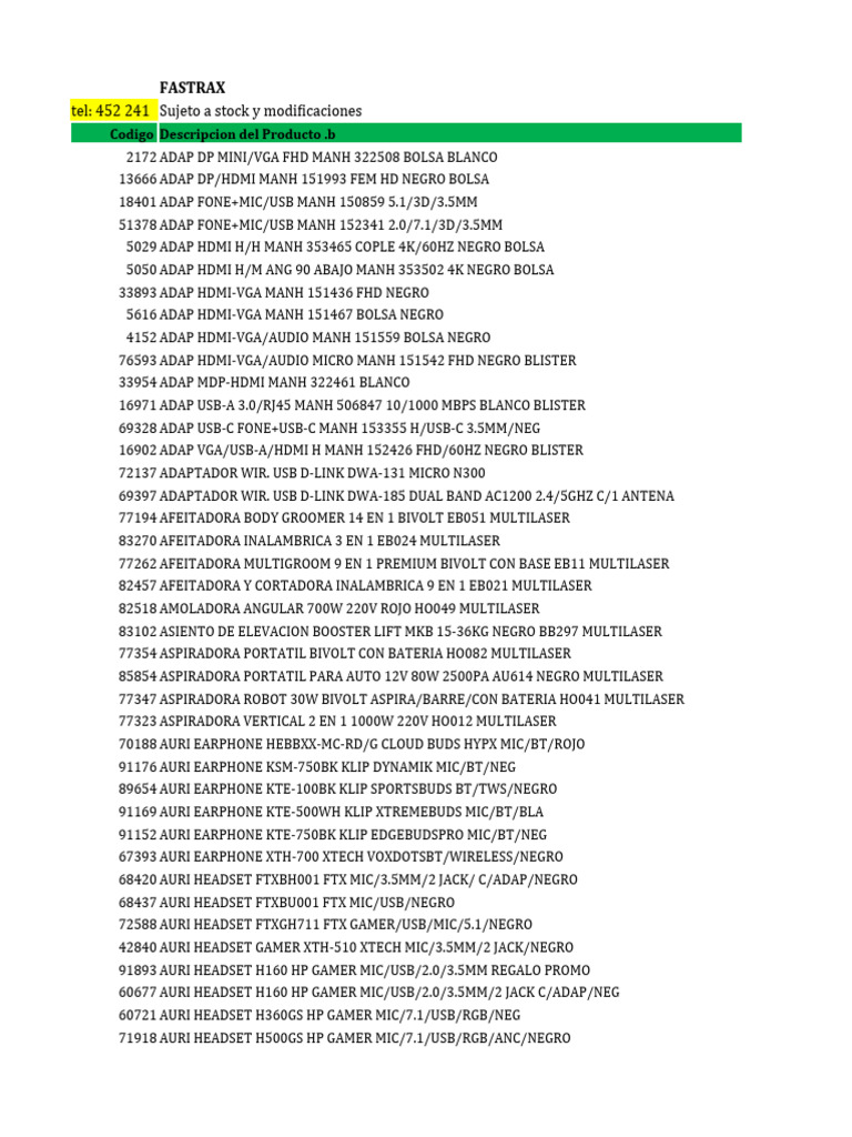 Lista Fastrax 20.01 (Version 1) | PDF