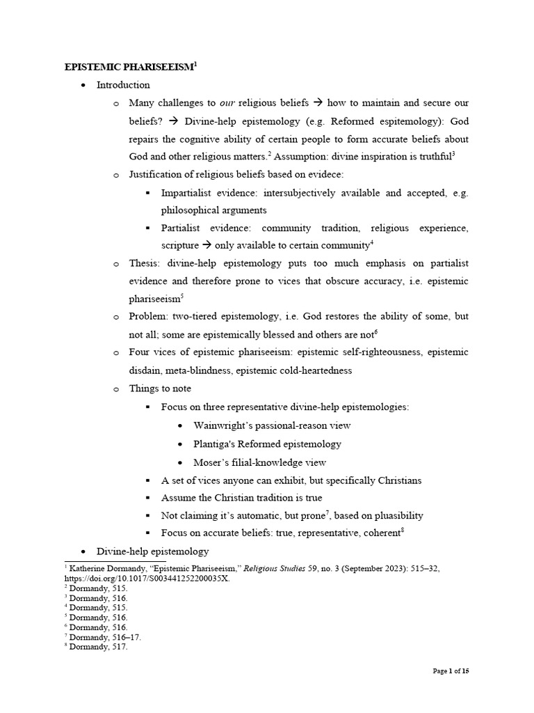 Notes On Epistemic Phariseeism | PDF | Epistemology | Evidence