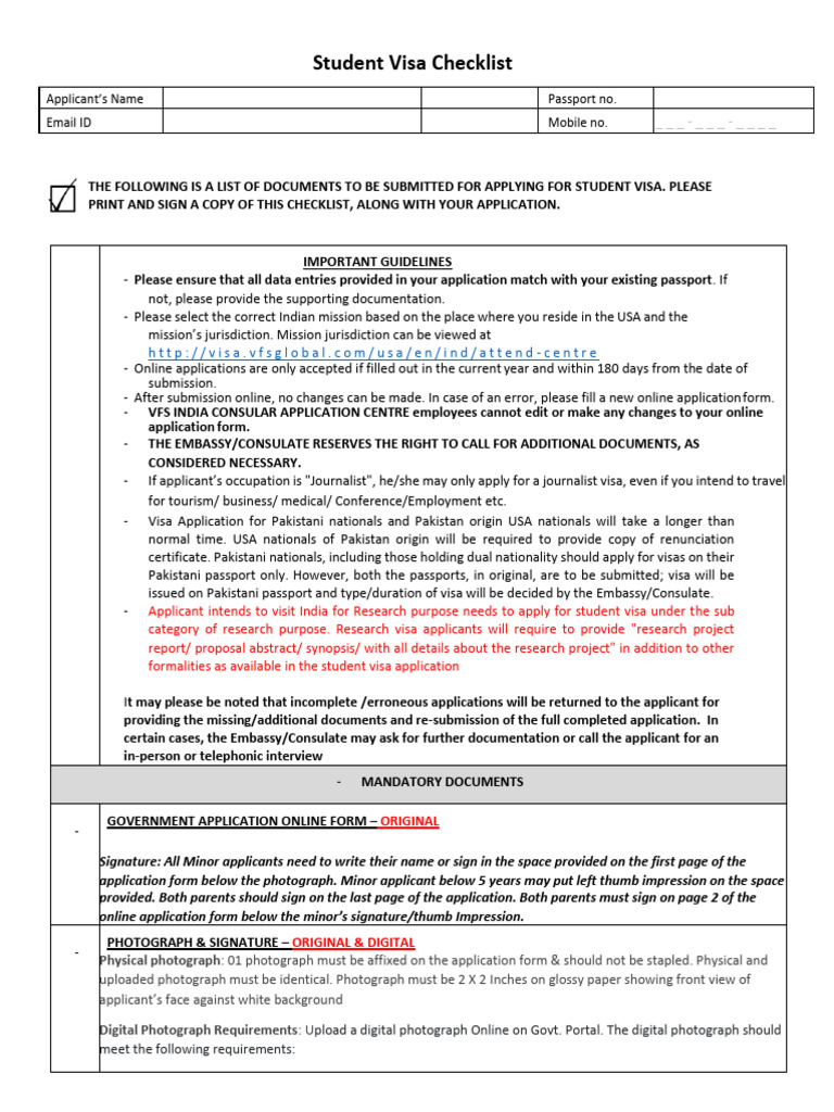 Student Visa Checklist Updated | Download Free PDF | Travel Visa | Passport