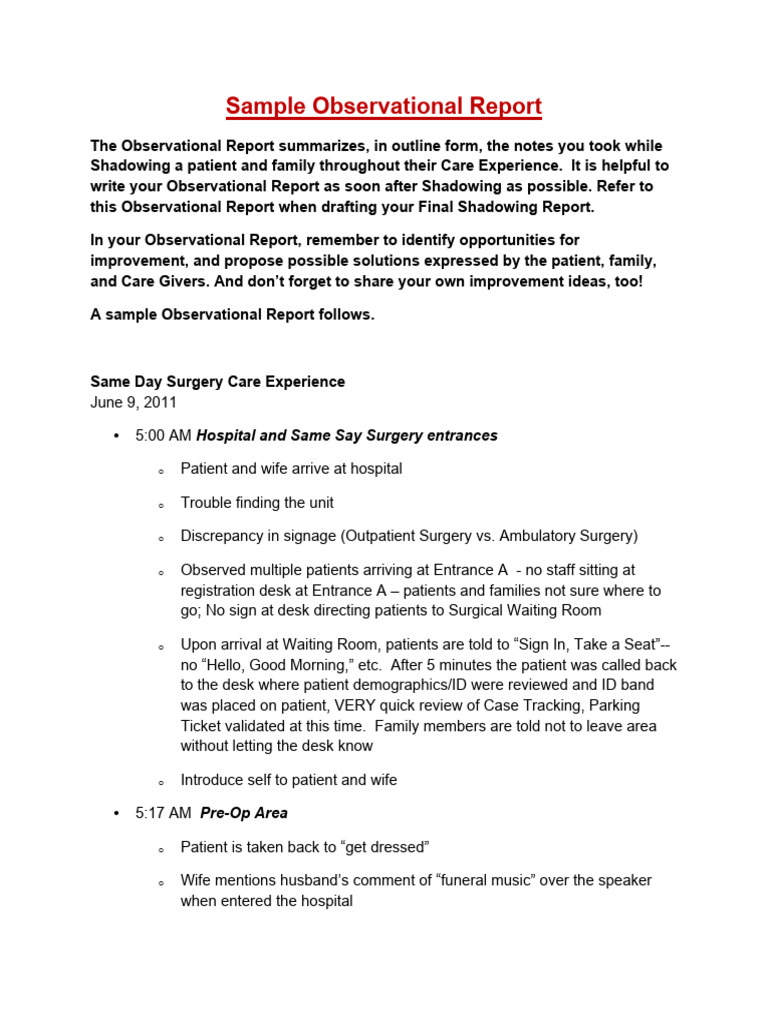 Sample Observational Report | PDF | Patient | Surgery