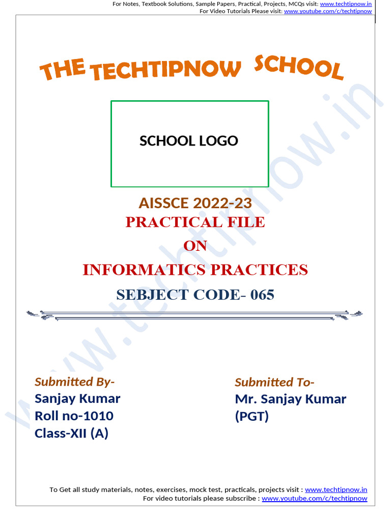 Practical File Ip Class 12 2022 23 | PDF | Computers | Technology ...