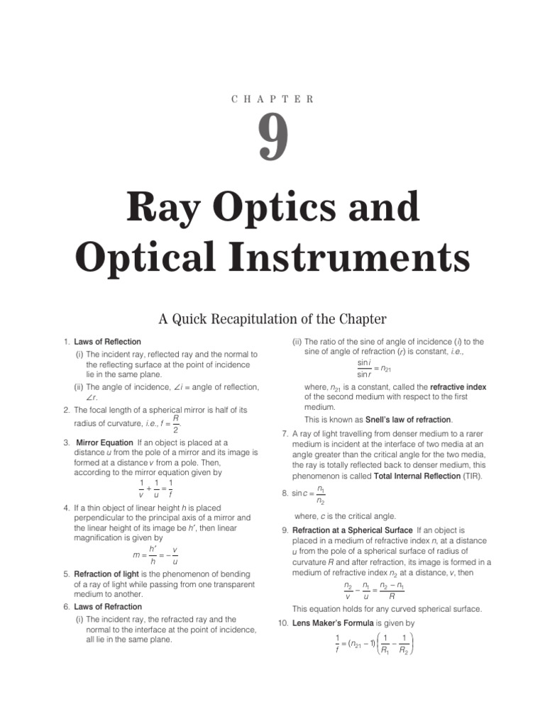 Ray Optics and Optical Instruments | Download Free PDF | Refraction | Optics