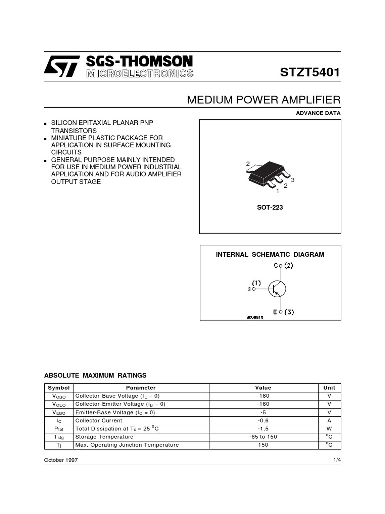 STZT 5401 | PDF | Bipolar Junction Transistor | Electrical Engineering