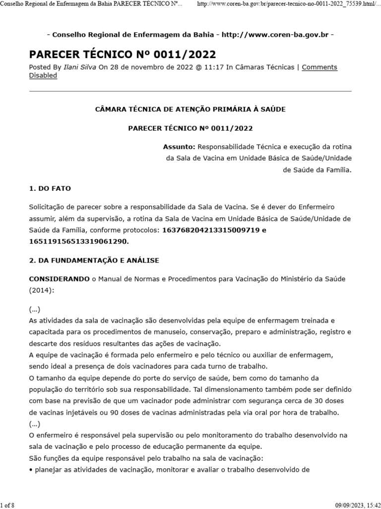 Parecer Técnico N 0011 - 2022 | Download grátis PDF | Enfermagem | Aprendizado