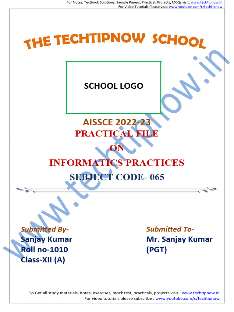 Practical File Ip Class 12 2022 23 | PDF | Computers Practical File Ip Class 12 2022 23 | PDF | Computers