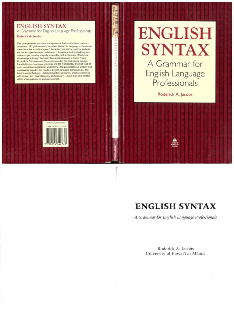 English Syntax A Grammar For English Language Professionals | PDF