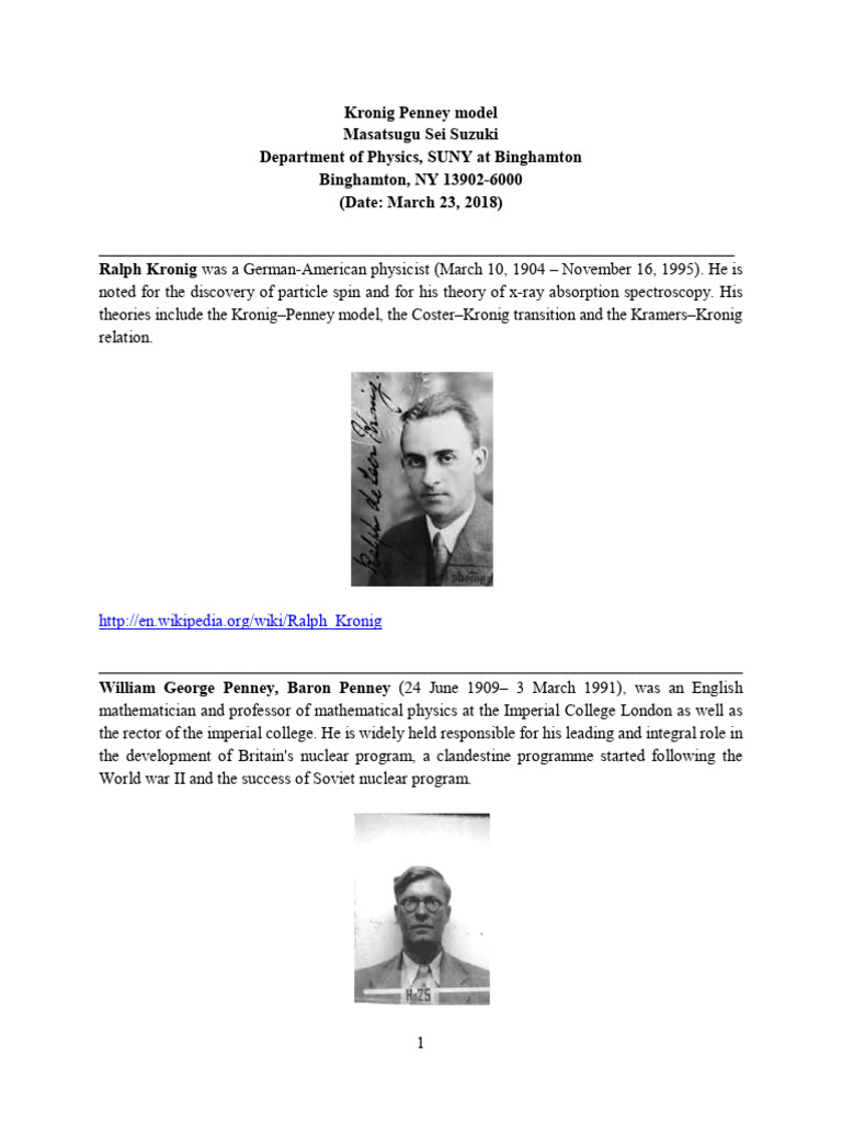 15-4 Kronig Penney Model | PDF | Physics | Electromagnetism