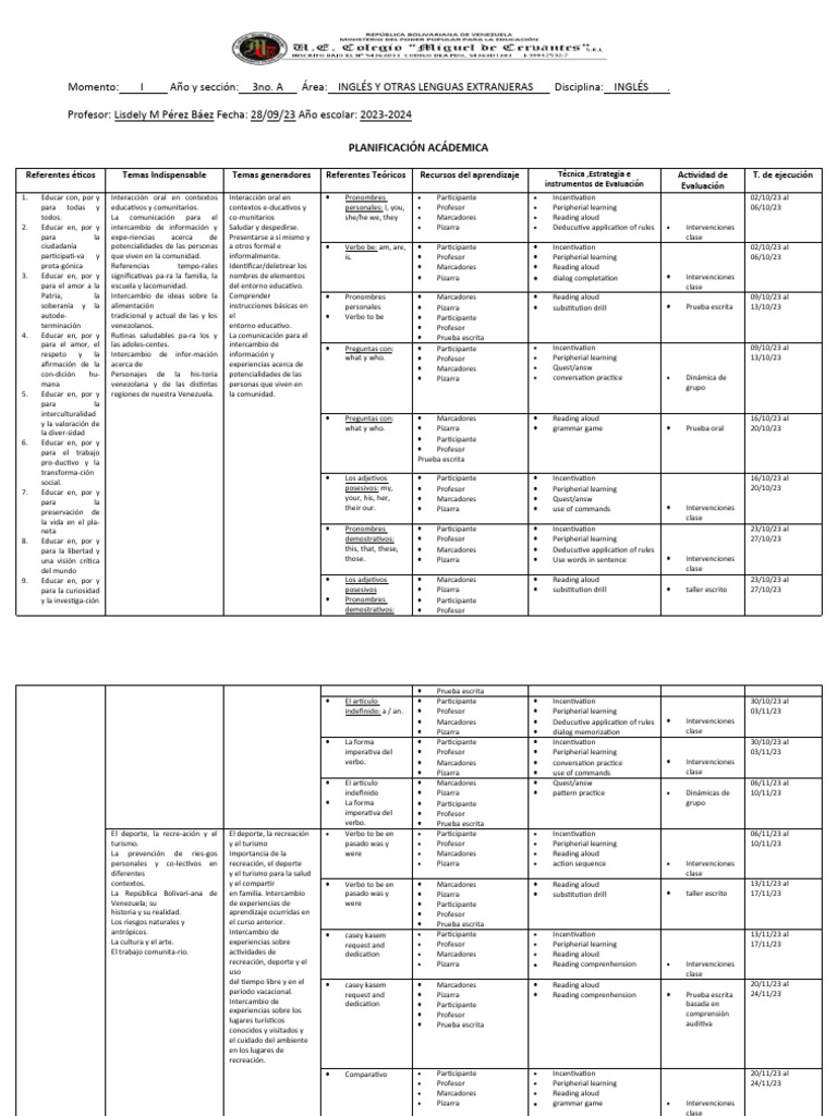 Plan de Ev 9no | PDF