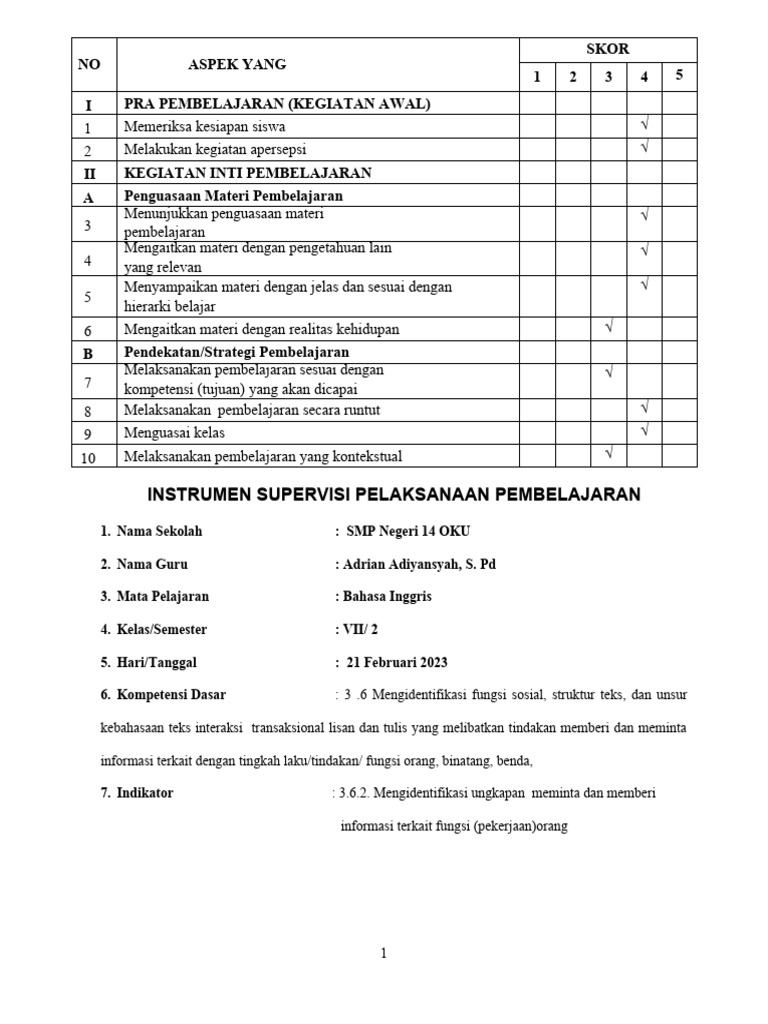 Lembar Hasil Supervisi | PDF