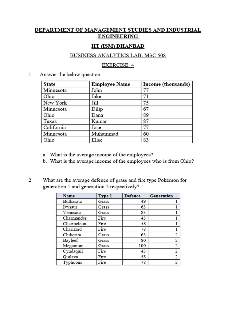 Business Analytics Exercise 4 2023 Pdf Coffee Dogs
