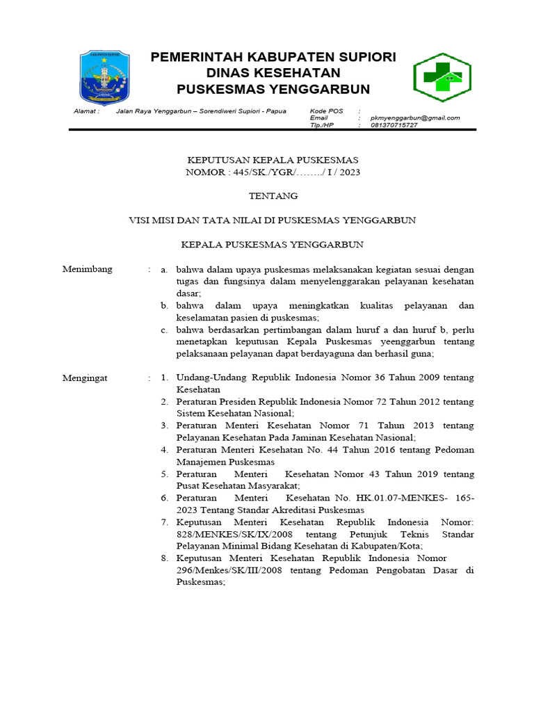 SK Visi Misii Tata Nilai Yenggarbun | PDF