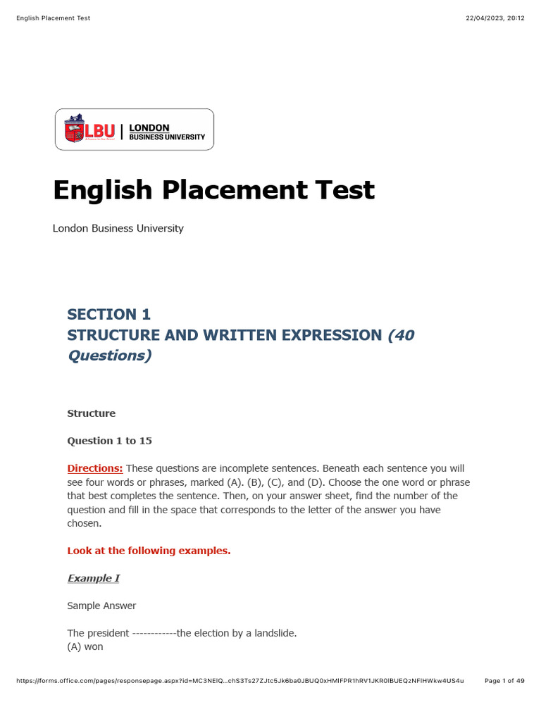 English Placement Test | PDF | Cola | Coca Cola